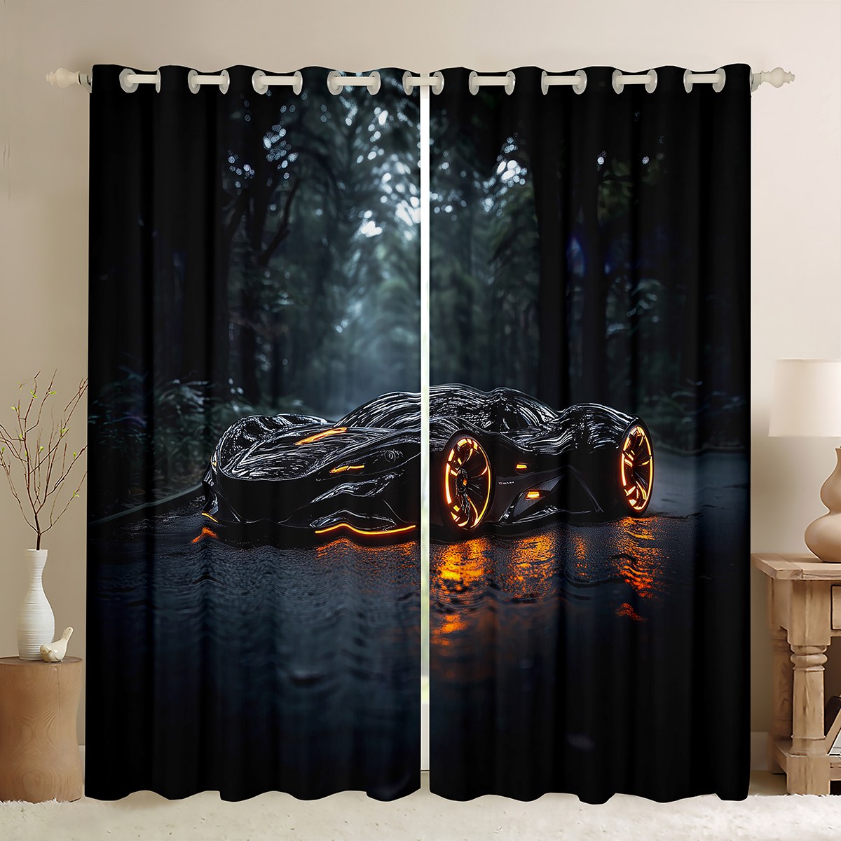 Manfei Teens Automobile Curtains and Drapes (52x63), Black Orange ...