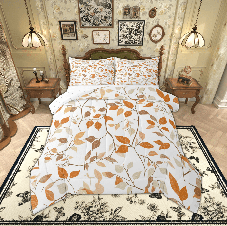 Manfei Teens Autumn Leaf Queen Comforter Set, Farmhouse Plant Botanical ...