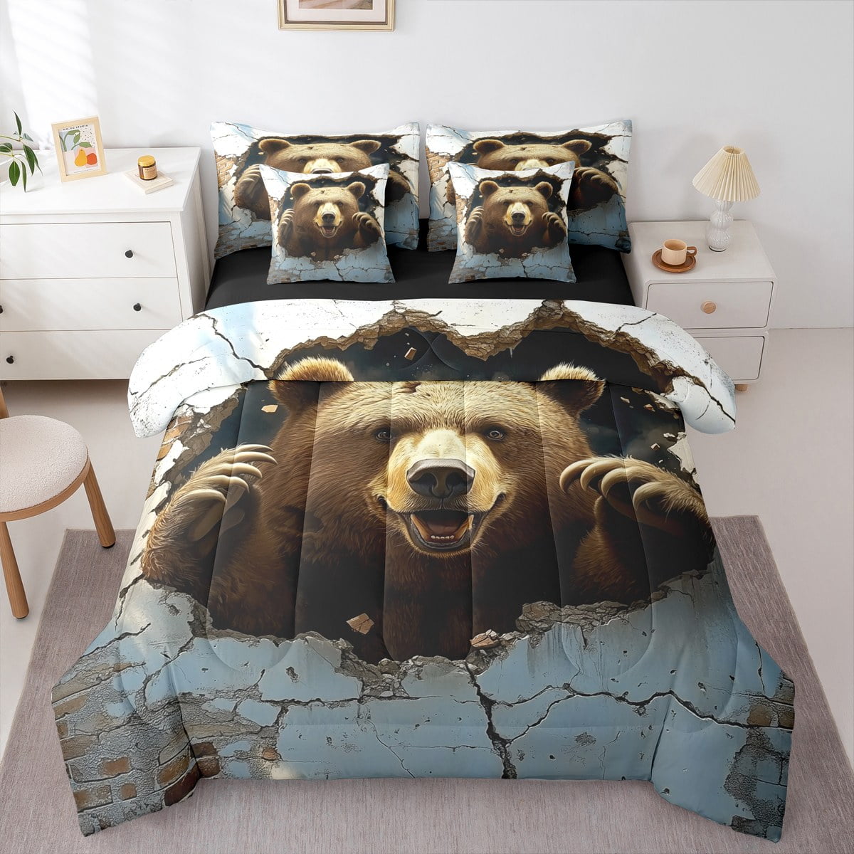 Manfei Teens Bear Print Twin Bedding Sets 7-Piece, Rustic Farmhouse ...