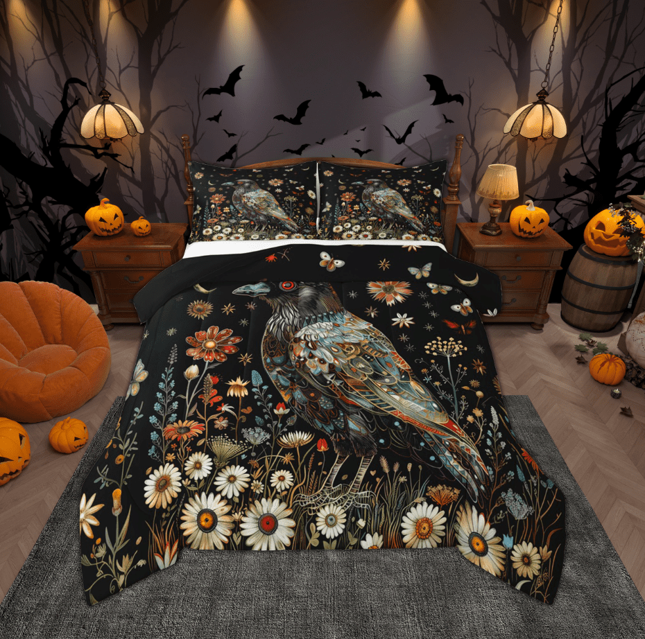Manfei Teens Bohemian Crow Queen Comforter Set, Tribal Gothic Animal ...
