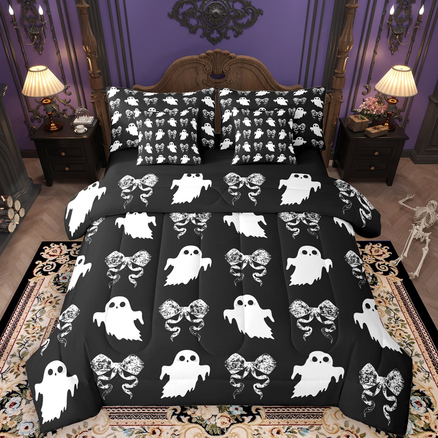 Manfei Teens Cartoon Ghost 7pcs Bedding Comforter Set, Kawaii Princess ...
