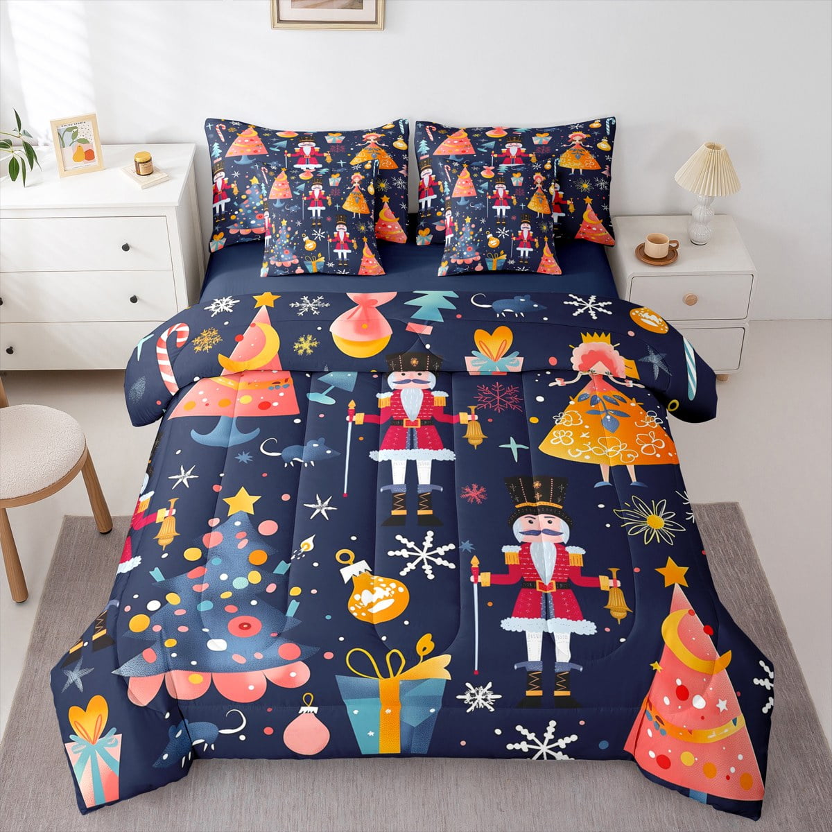 Manfei Teens Cartoon Nutcracker Bedding Comforter Set 7pcs, Christmas ...