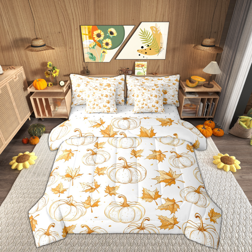 Manfei Teens Cartoon Pumpkin Bedding Comforter Set 7-Piece, Fall Autumn ...