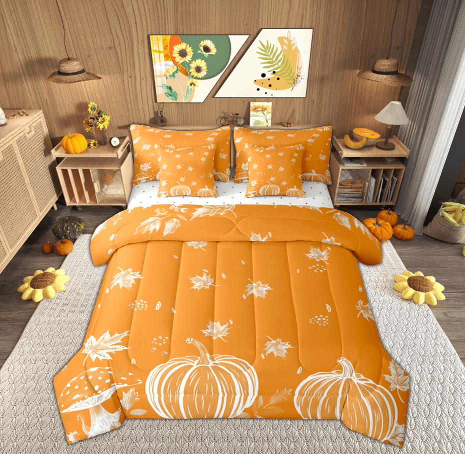 Manfei Teens Cartoon Pumpkin Bedding Comforter Set 7pcs, Fall Autumn ...