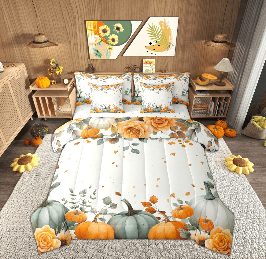 Manfei Teens Cartoon Pumpkin Bedding Comforter Set 7pcs, Fall Autumn ...