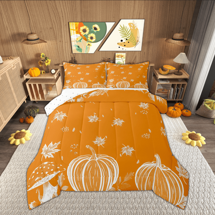 Manfei Teens Cartoon Pumpkin Full Size Comforter Sets, Fall Autumn Leaf ...