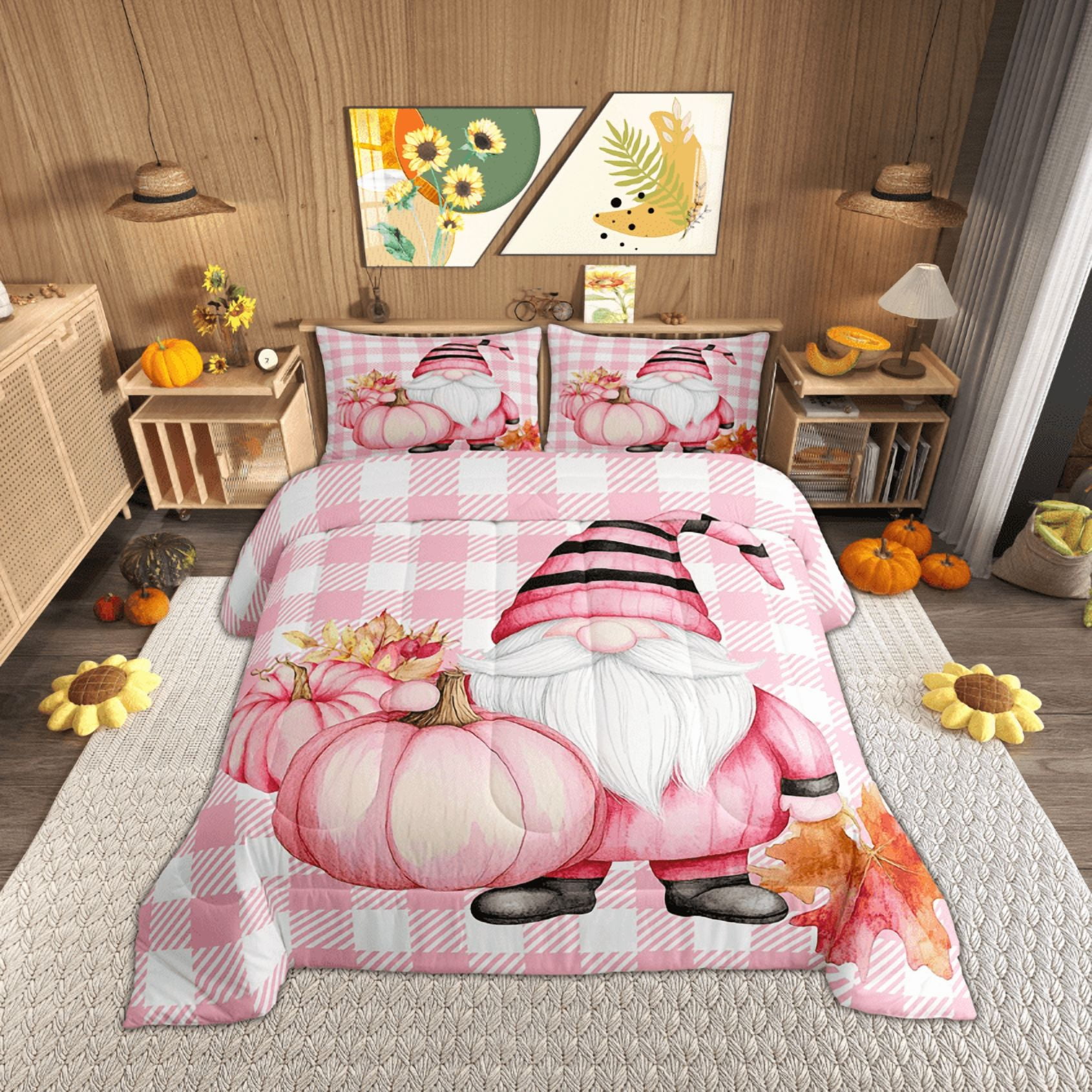 Manfei Teens Cartoon Squirrel Queen Comforter Set, Fall Autumn Pumpkin ...