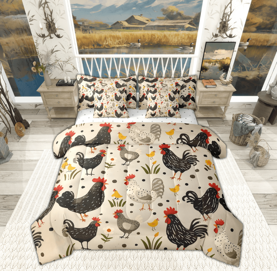 Manfei Teens Farmhosue Rooster Bedding Comforter Set 7-Piece, Cartoon ...