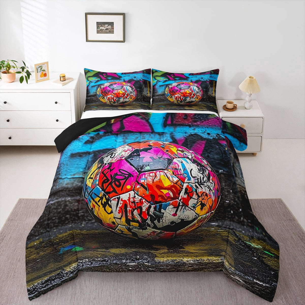 Manfei Teens Football Queen Comforter Set,Soccer Sport Bedding Sets ...
