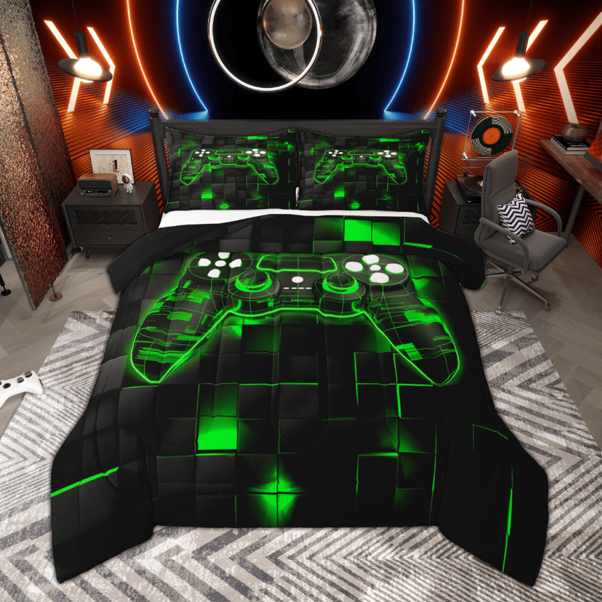 Manfei Teens Gamer Full Size Comforter Sets for Boys, Neon Green ...