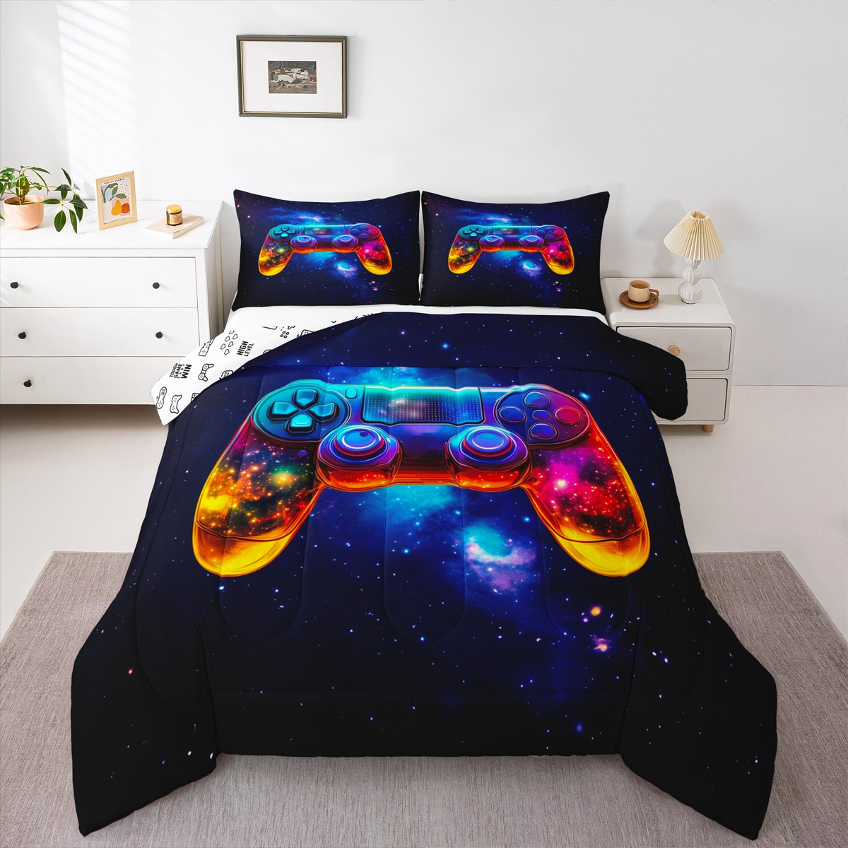 Manfei Teens Gaming Bedding Sets Queen with Comforter, Mystic Gamepad ...