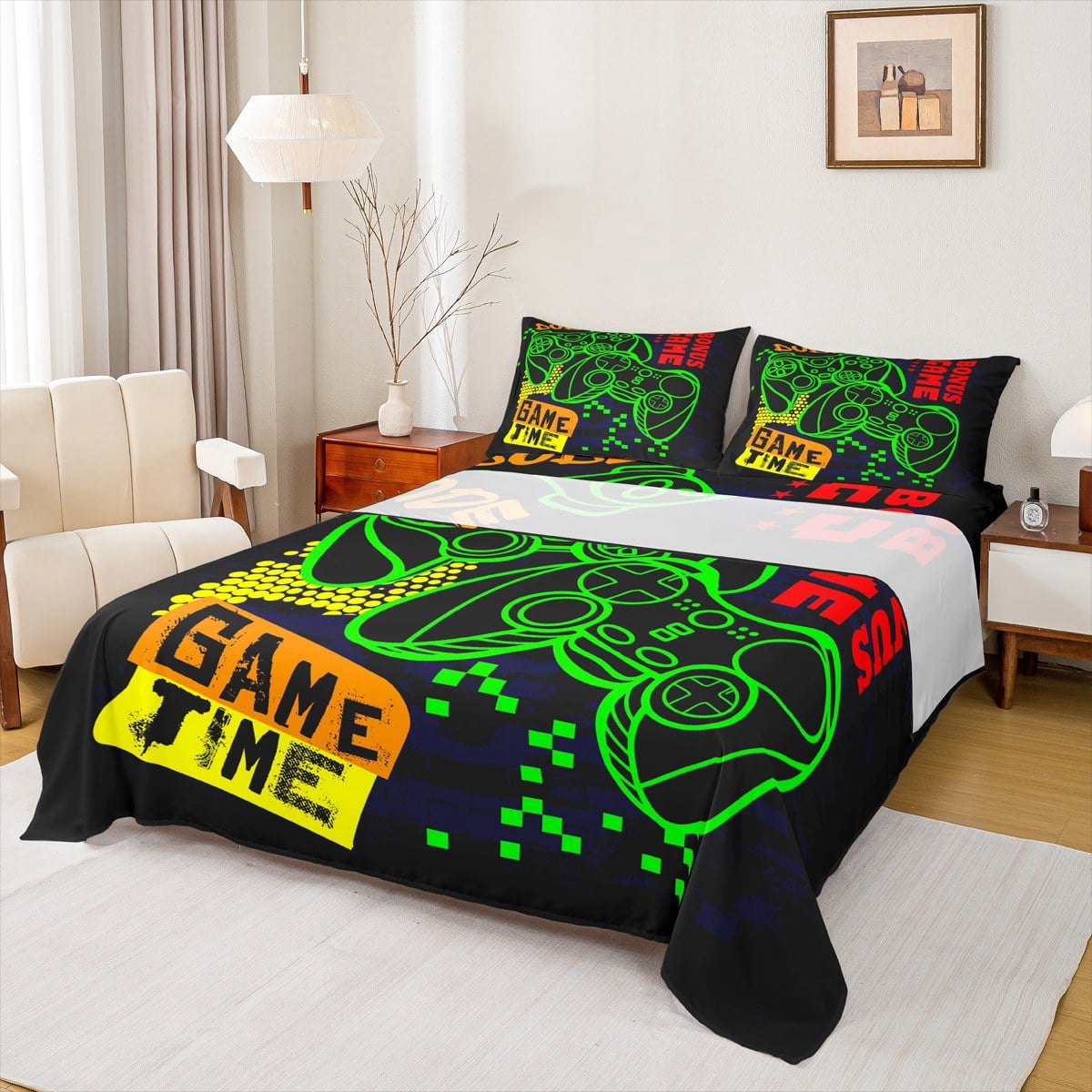 Manfei Teens Gaming Queen Sheet Sets, Cartoon Gamepad Print Bed Sheets ...