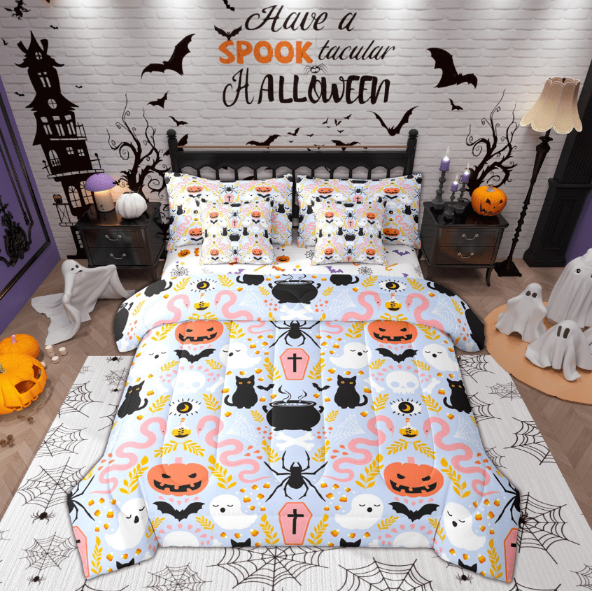 Manfei Teens Ghost Pumpkin Bedding Comforter Set 7-Piece, Spider Coffin ...