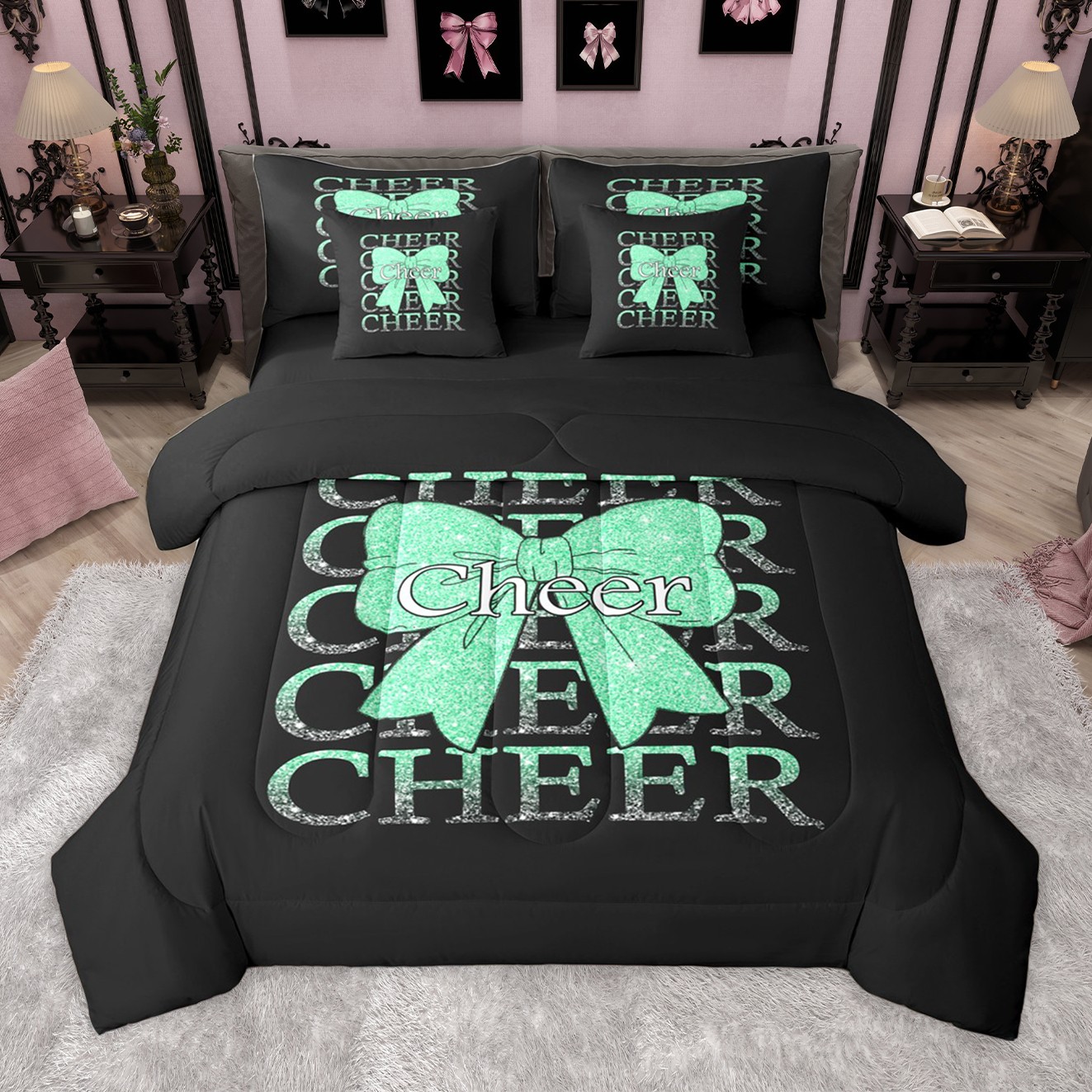 Manfei Teens Girls Cute Bow-Tie 7pcs Bedding Comforter Set,Cheer Team ...