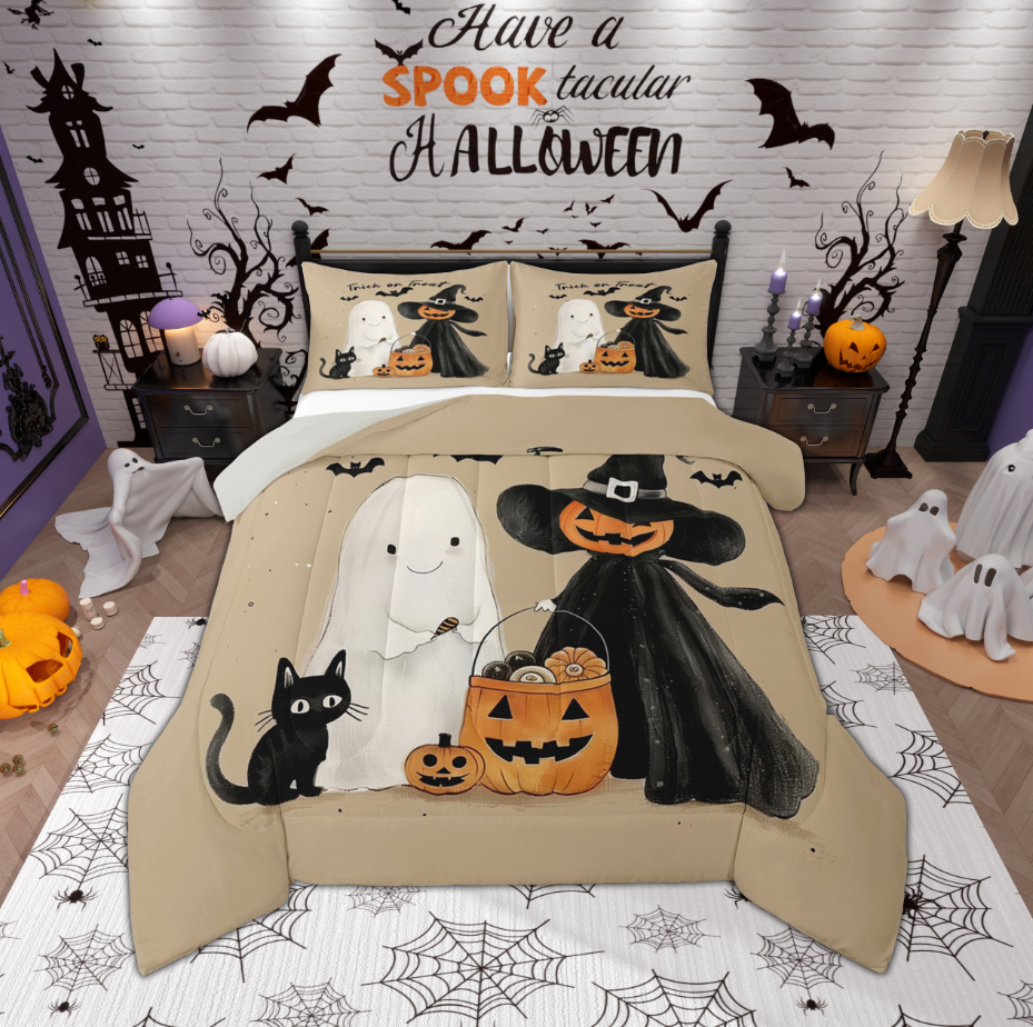 Manfei Teens Happy Halloween Bedding Comforter Set, Magic Black Cat ...