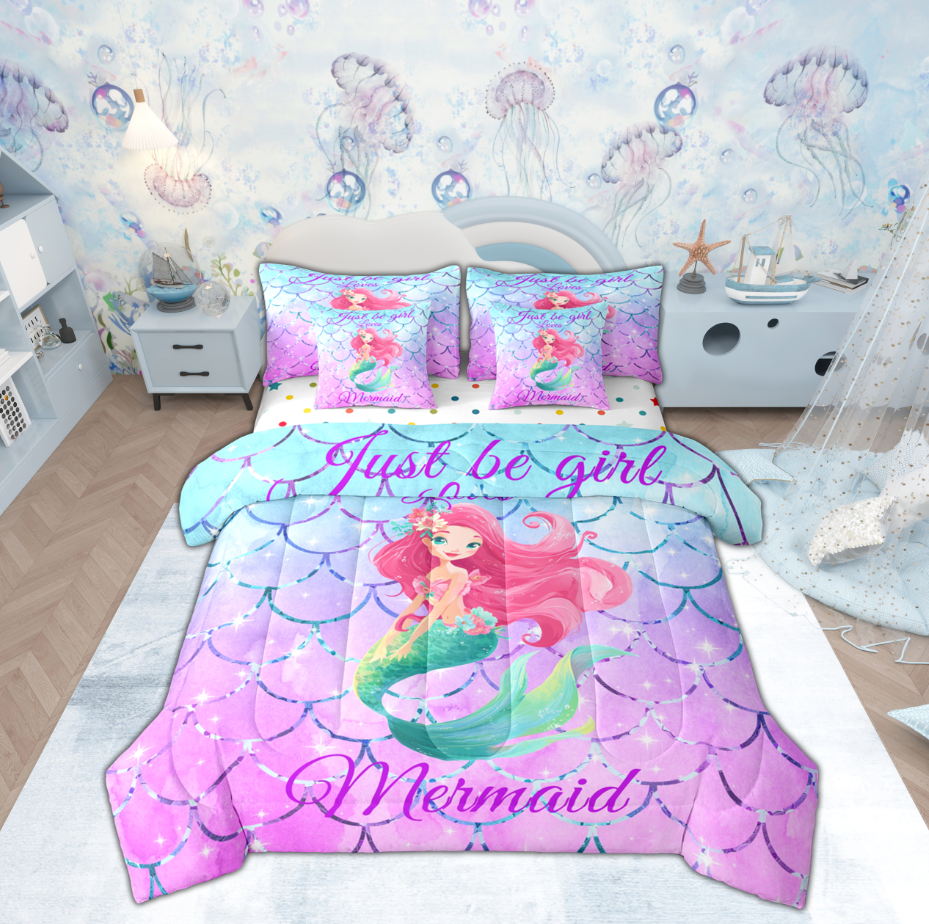 Manfei Teens Mermaid Princess Bedding Comforter Set 7pcs, Dreamy Fairy ...