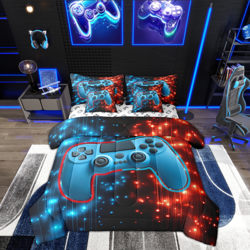 Manfei Teens Neon Gamepad Bedding Comforter Set 7 Pieces, Futuristic ...