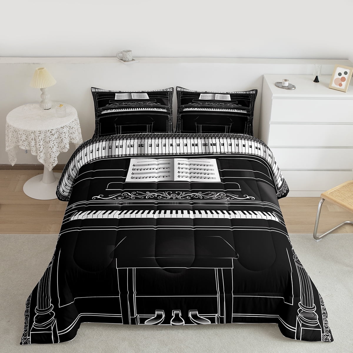 Manfei Teens Piano Music Bedding Comforter Set, Geometric Stripes Twin ...