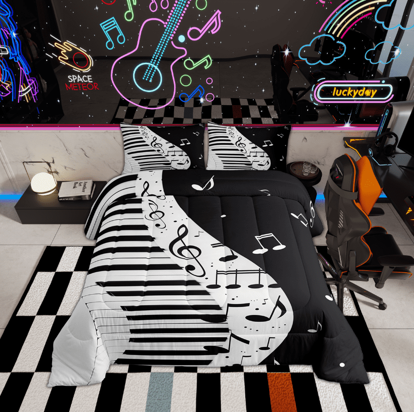 Manfei Teens Piano Music Bedding Comforter Set, Geometric Stripes Twin ...