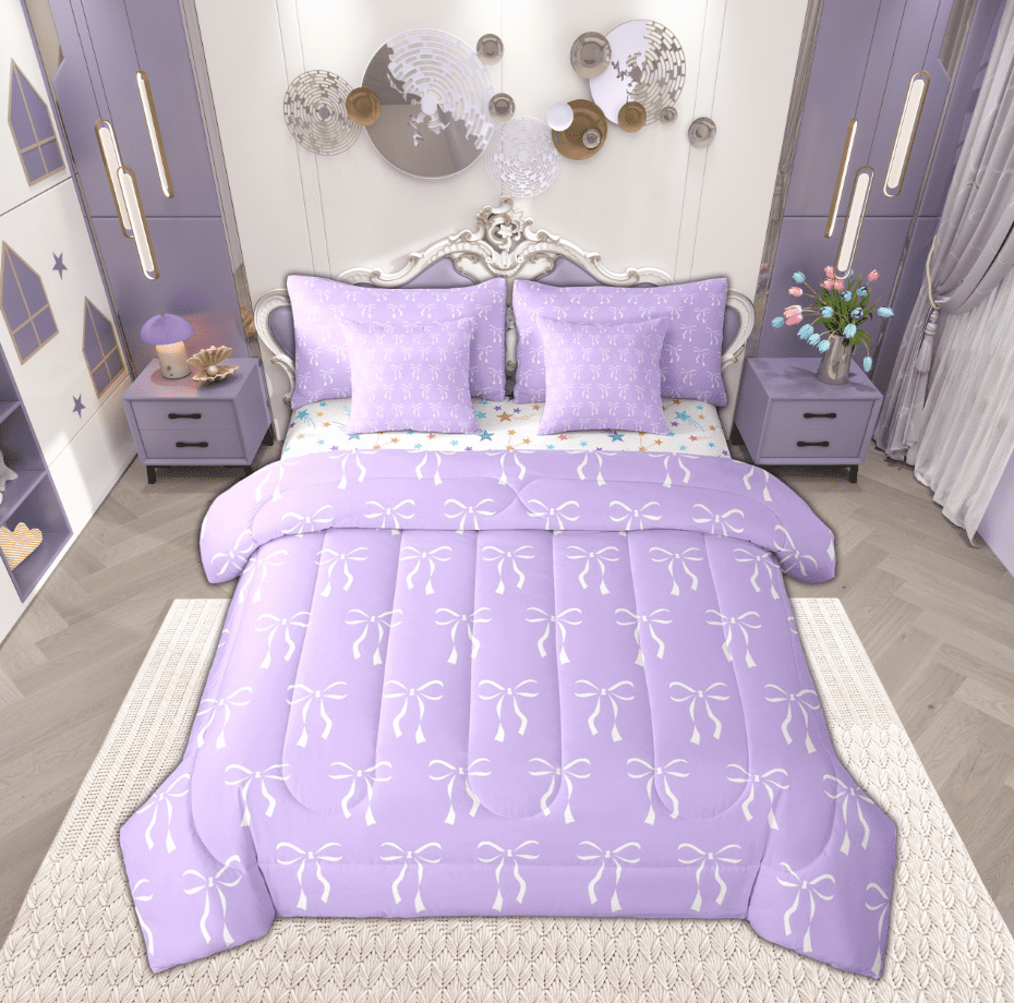 Manfei Teens Princess Bow-tie Bedding Comforter Set 7-Piece, Dreamy ...