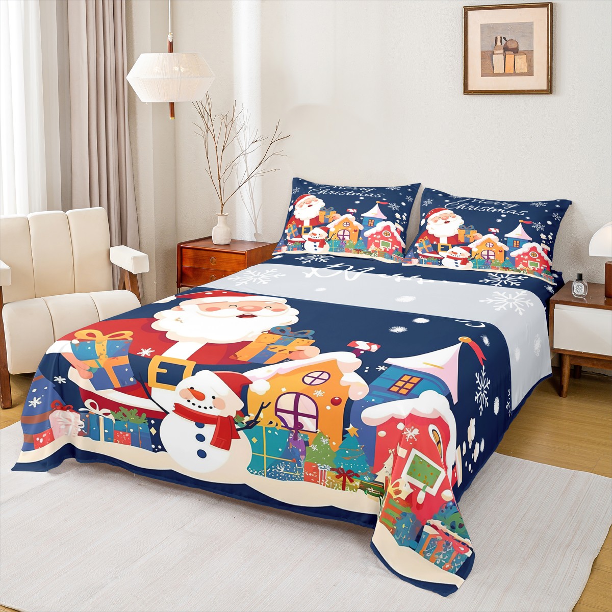 Manfei Teens Santa Claus Sheet Set King, Xmas Tree Bed Sheets Set King ...