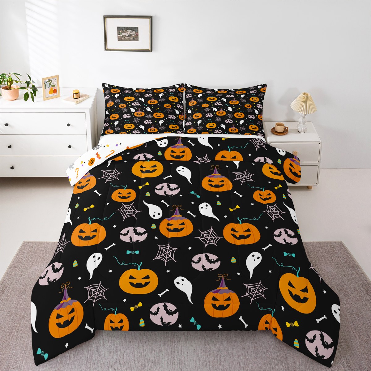 Manfei Teens Spooky Halloween King Size Comforter Sets,Funny Pumpkin ...