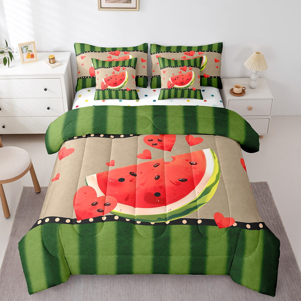 Manfei Teens Watermelon Bedding Sets Twin Size, Cartoon Fruit Bed in a ...