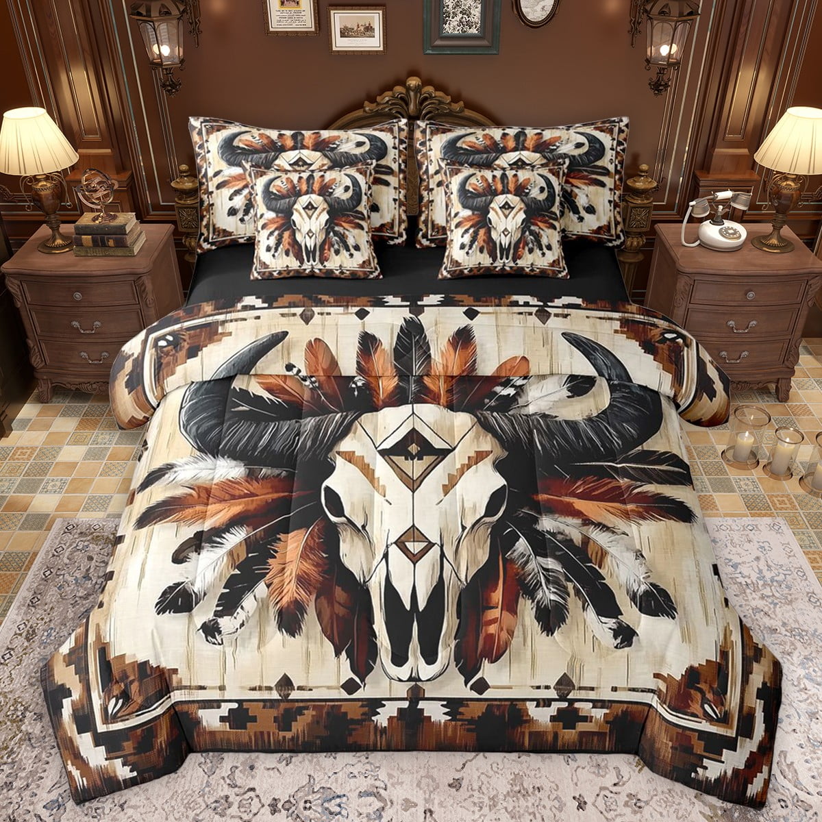 Manfei Teens Western Bull Skull Bedding Comforter Set 7 Pieces,Lodge ...