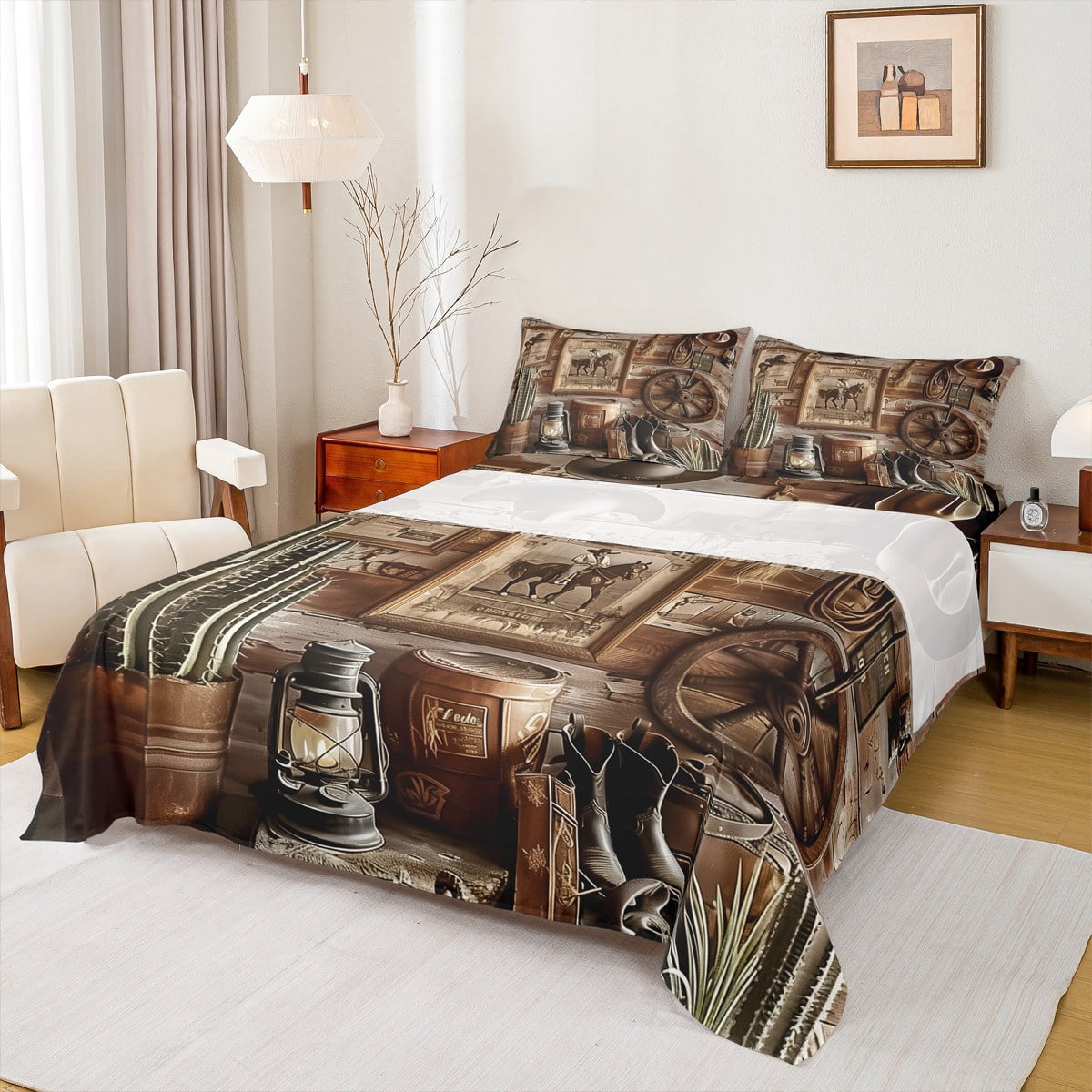 Manfei Teens Western Cowboy Cowgirl 4 Pieces Queen Sheet Sets,Rustic ...