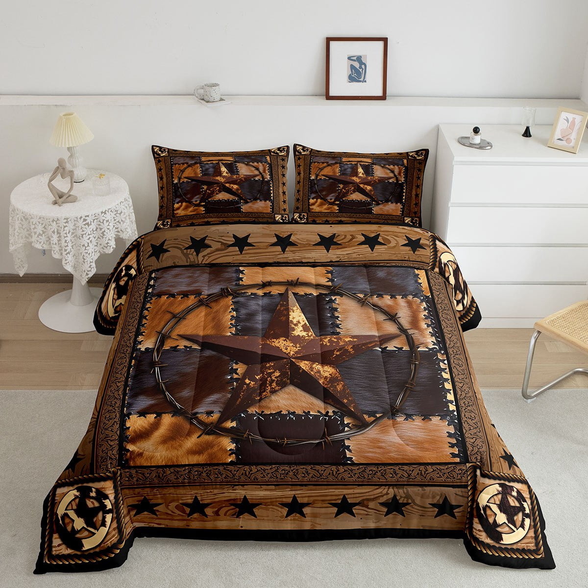 Manfei Texas Stars Bedding Sets Queen with Comforter,Old Born Door ...