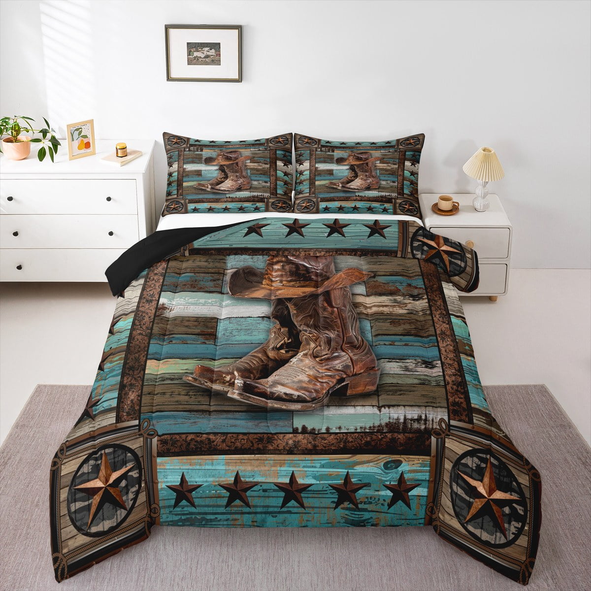 Manfei Texas Stars Comforter Sets Full Size, Western Cowboy Boot ...