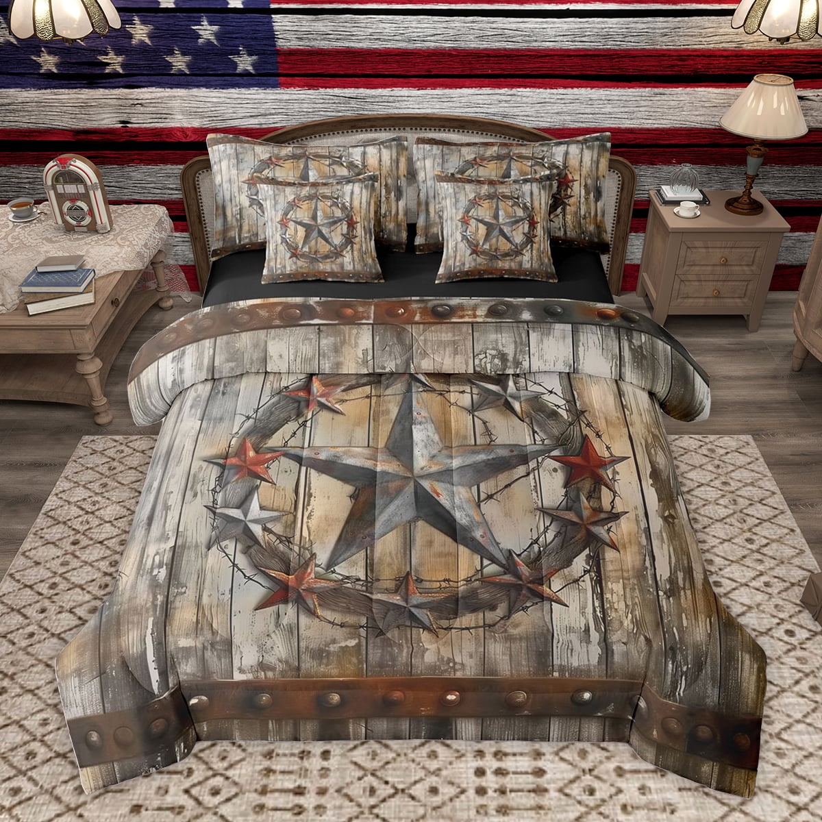 Homewish Texas Stars Men Bedding Comforter Set 7 Pieces, Rustic Lodge ...