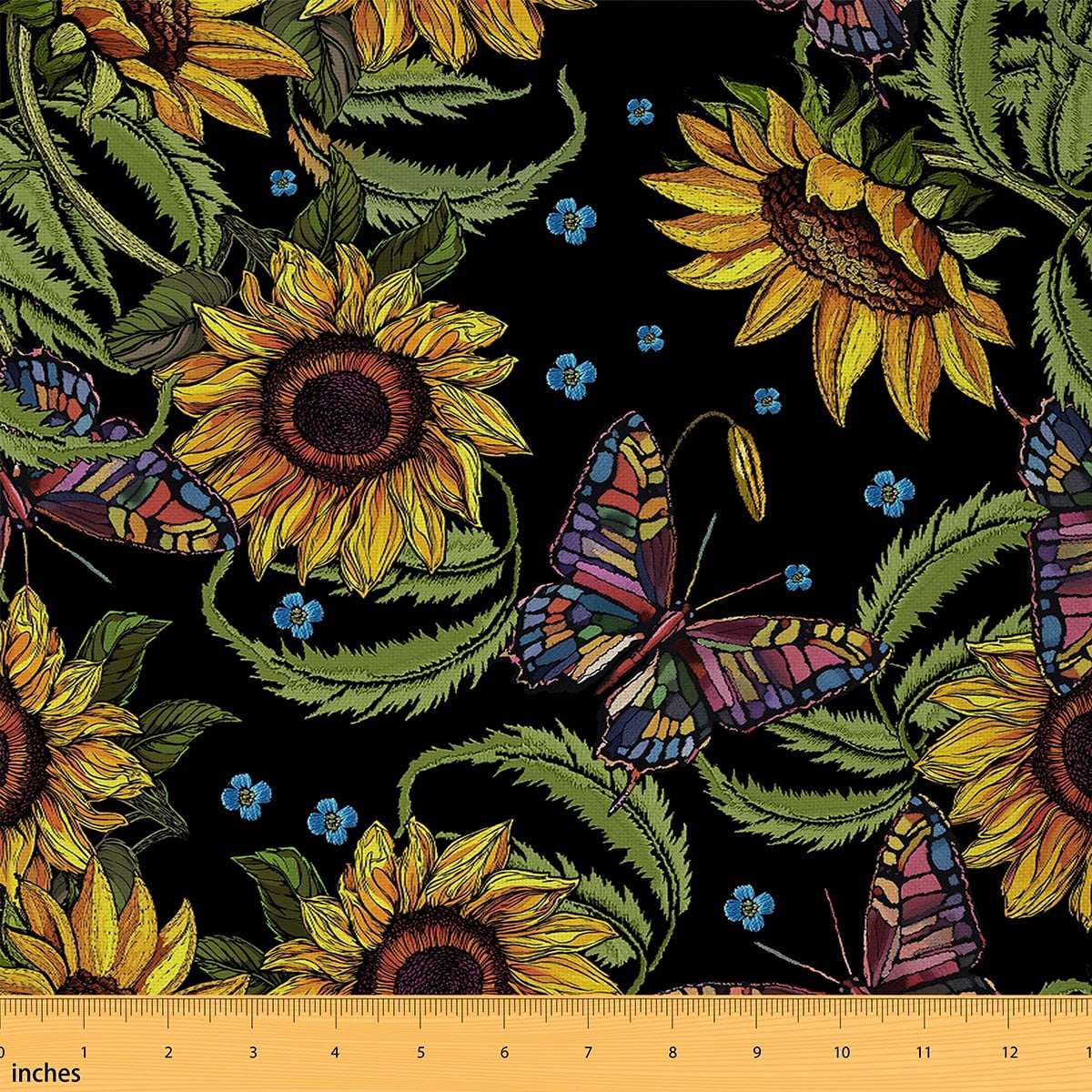 Manfei Textile Sunflower Fabric by the Yard (10 Yards), Green Leaves ...