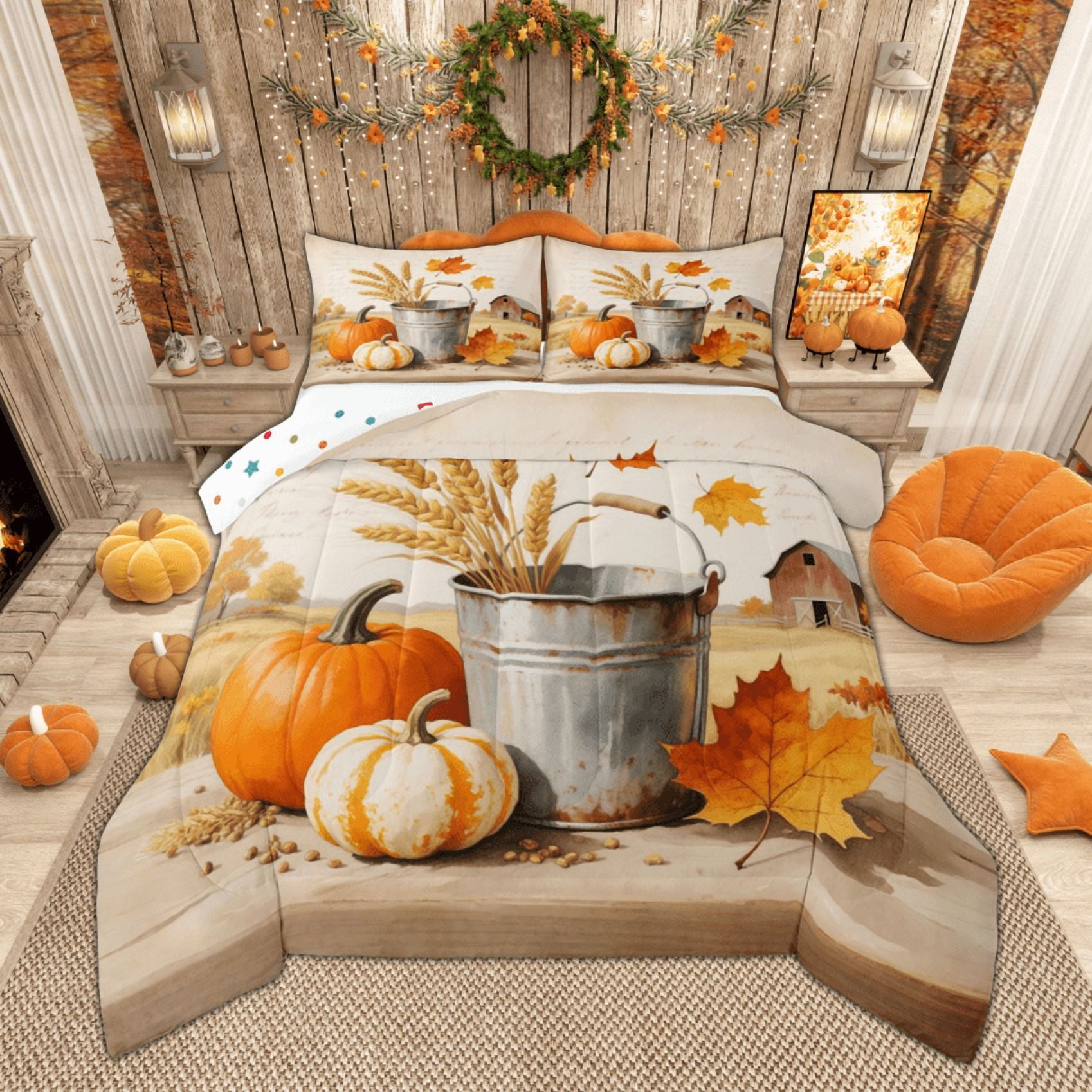 Manfei Thanksgiving Day Pumpkin Full Size Comforter Sets, Harvest Theme ...