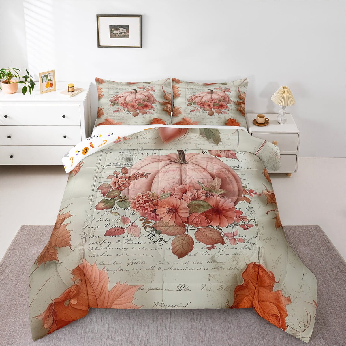 Manfei Thanksgiving Theme Queen Comforter Set,Autumn Fall Pumpkin ...