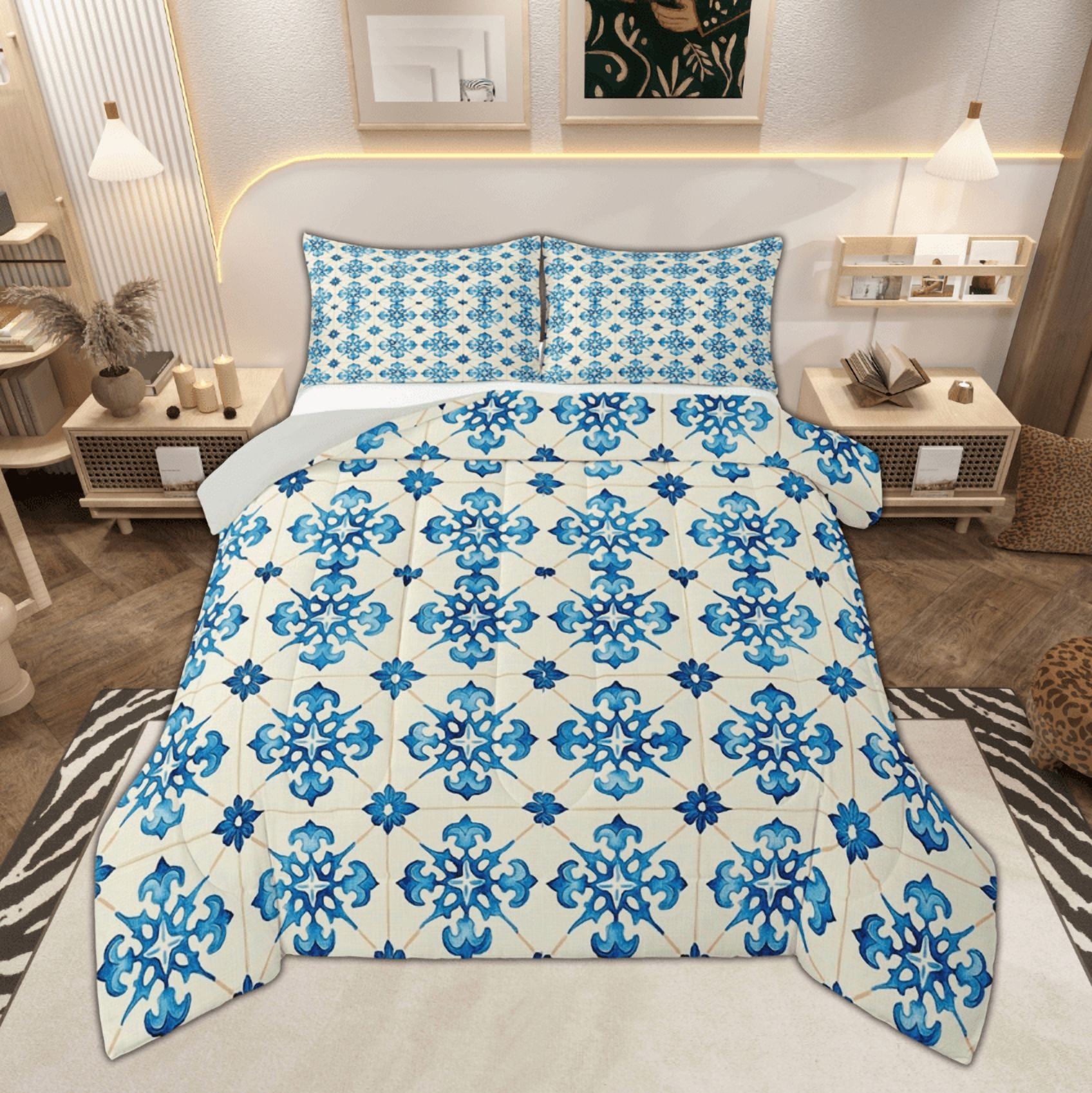 Manfei Tie Dye Damask Bedding Comforter Set, Bohemian Flower Blossom ...