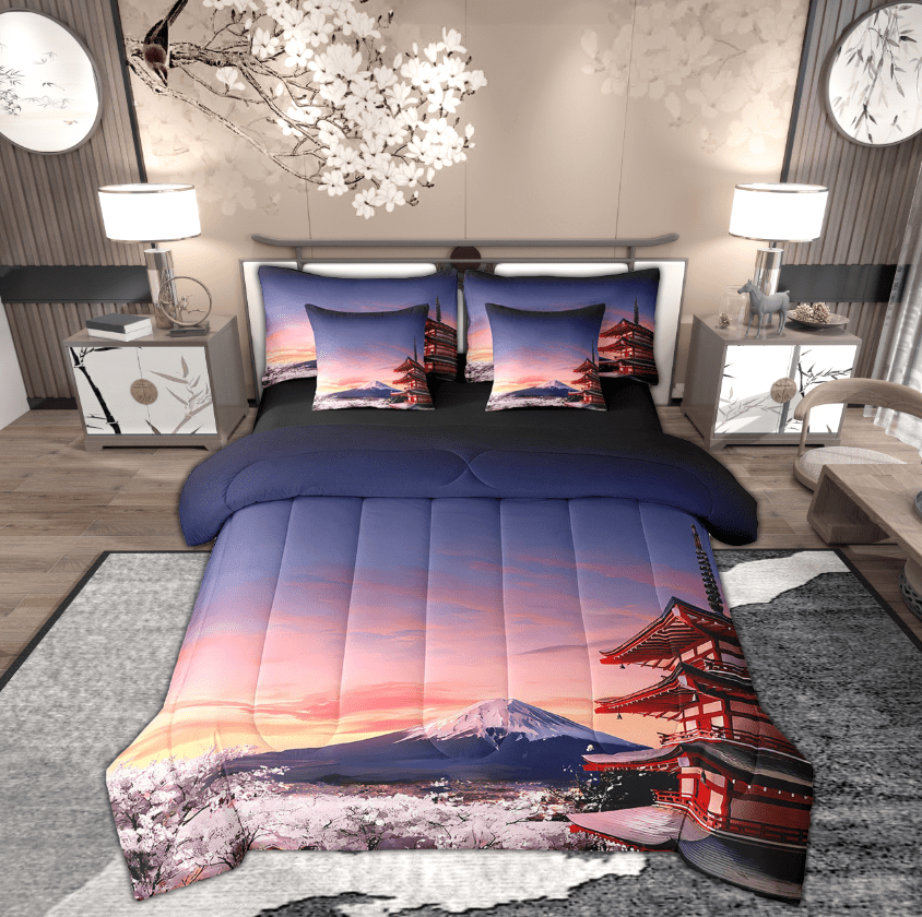 Manfei Tokyo Mount Fuji Bedding Sets Full Size, Japanese City Bed in a ...