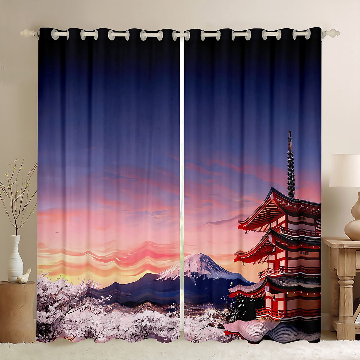 Manfei Tokyo Mount Fuji Curtains and Drapes (42x63), Japanese City ...
