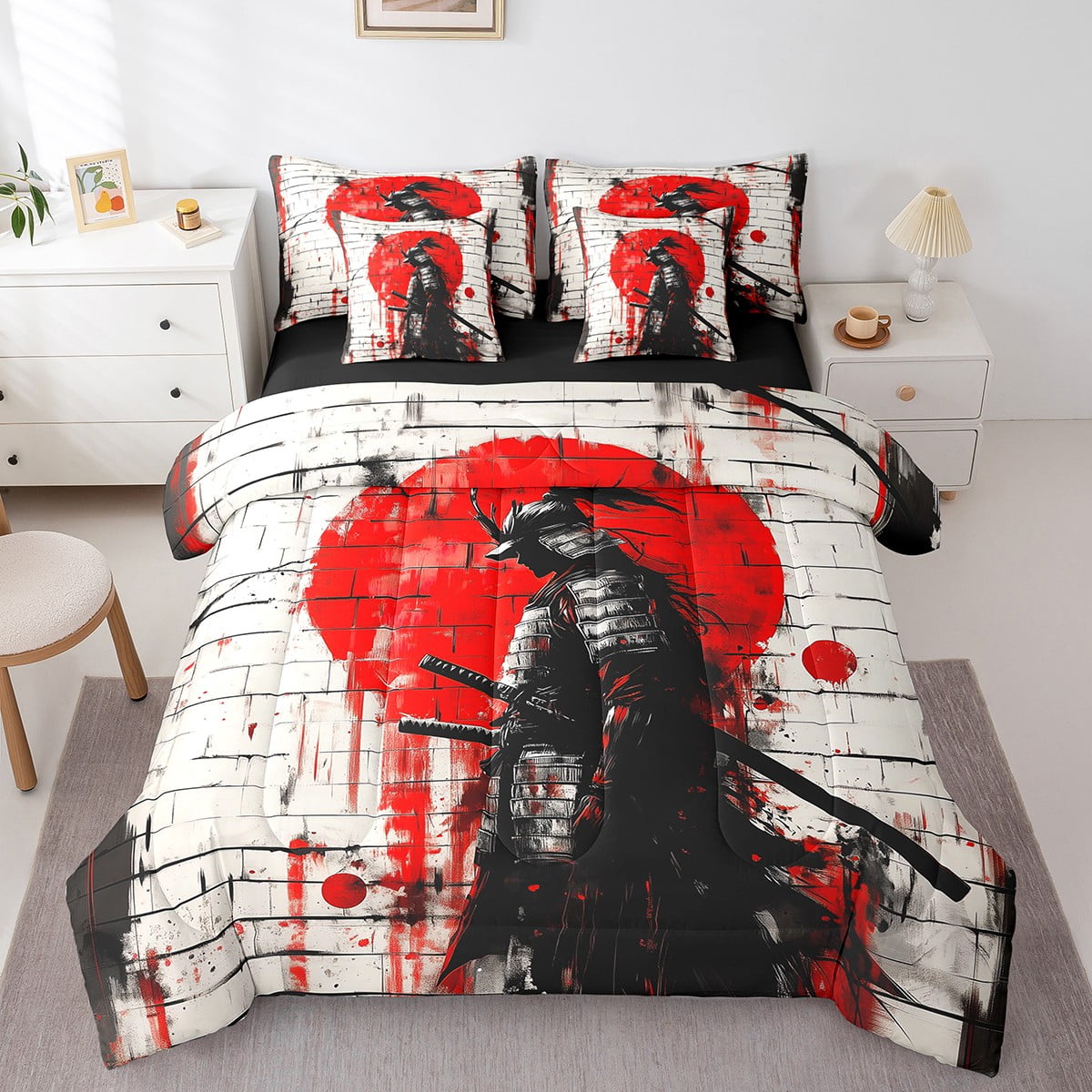 Manfei Tokyo Samurai Bedding Sets Full Size, Japanese Anime Bed in a ...