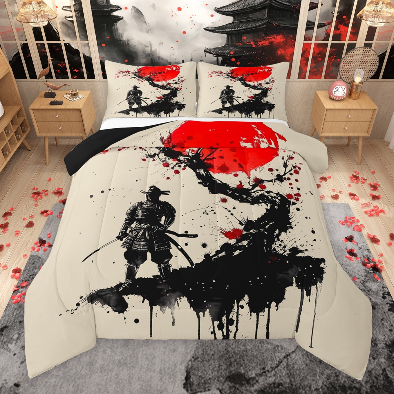 Manfei Tokyo Worrior Queen Comforter Set for Boys, Japanese Samurai ...