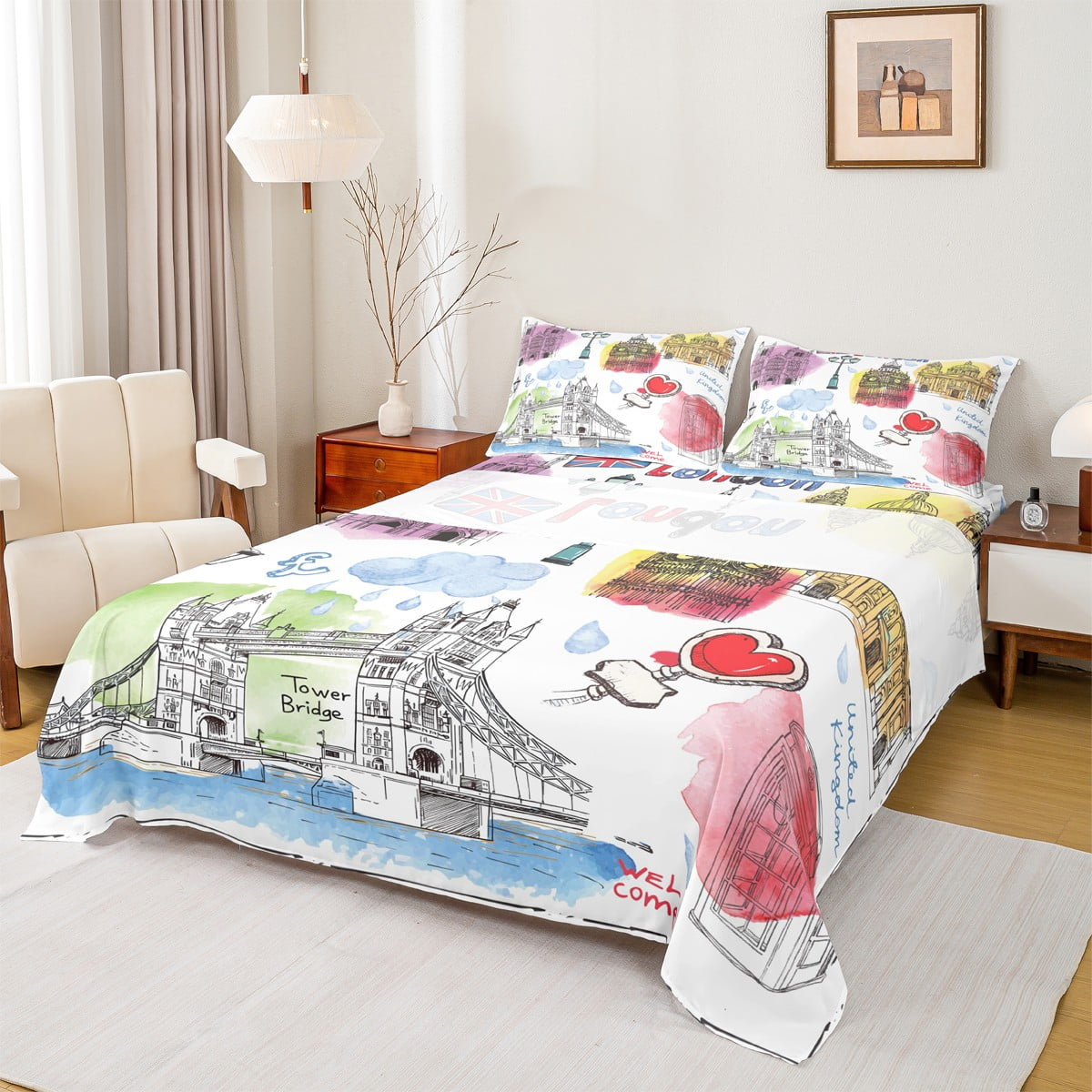 Manfei Tower Bridge Bed Sheets,Big Ben King Sheets,London Theme Sheet ...
