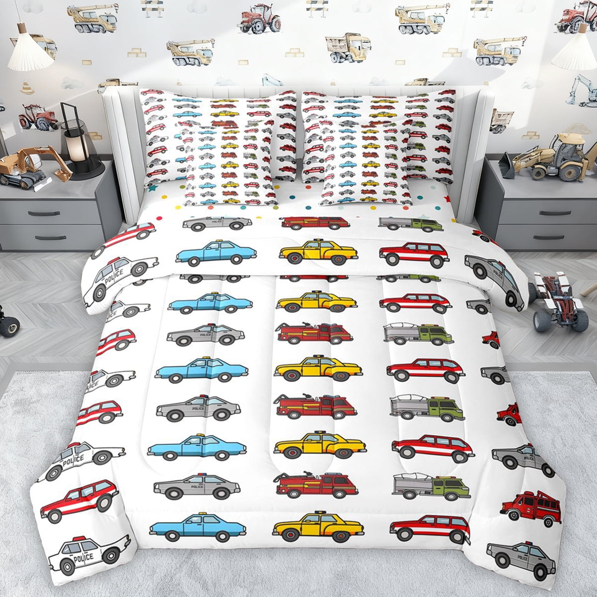 Manfei Traffic Vehicle 7-Piece Bedding Comforter Set,Kawaii Car King ...