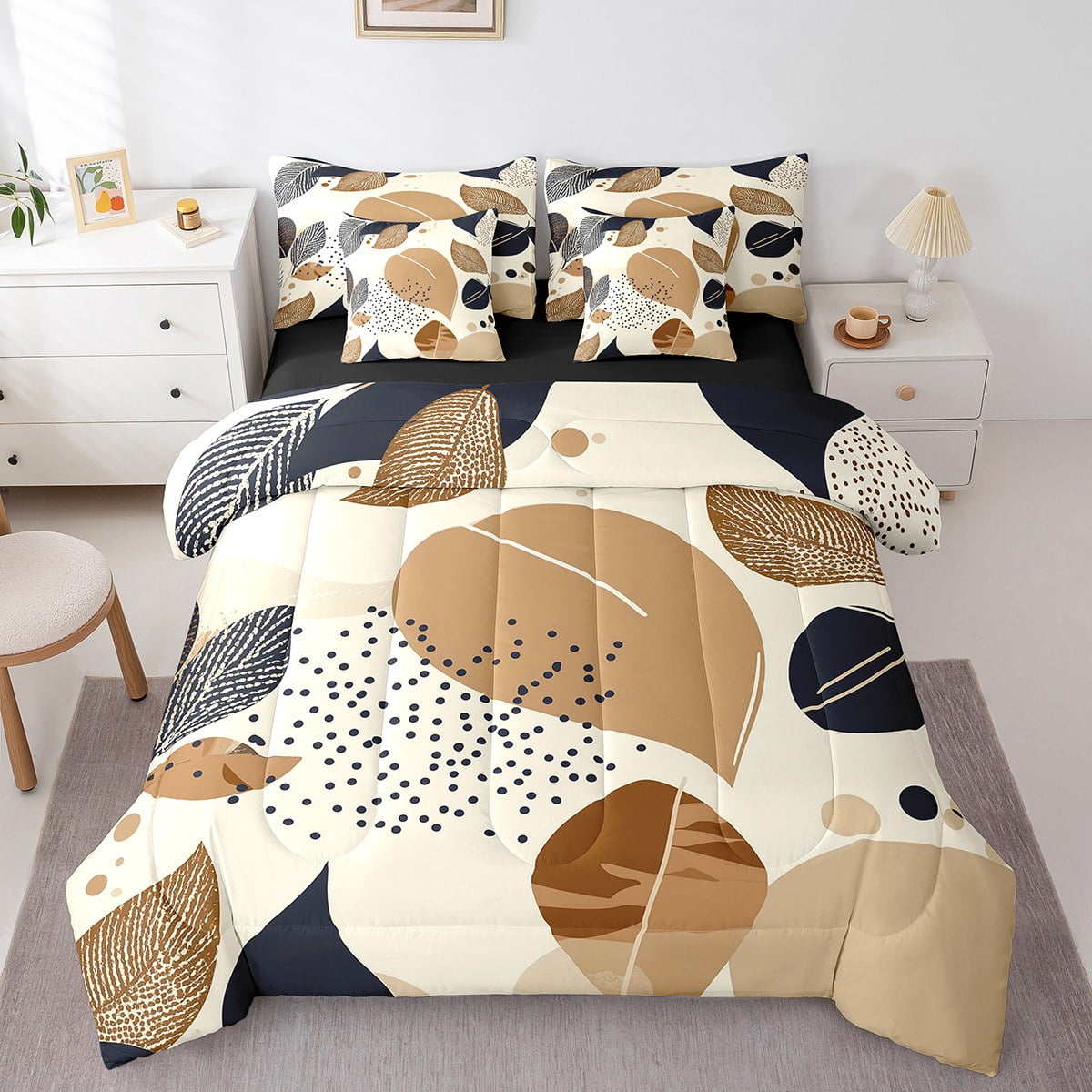 Manfei Tree Leaves 7-Piece Bedding Comforter Set,Mid Century King ...