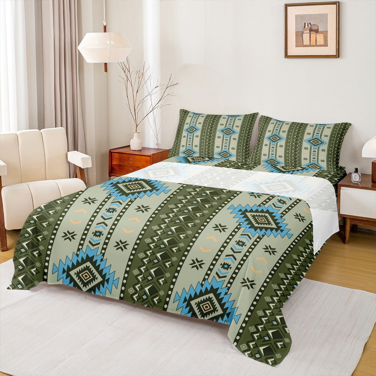 Manfei Triangle Boho Aztec Full Size Sheets, Tribal Hippie Bed Sheets ...