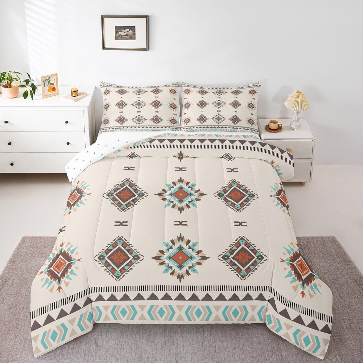 Manfei Tribal Aztec 3 Pieces Queen Comforter Set for Teens Boys Girls ...