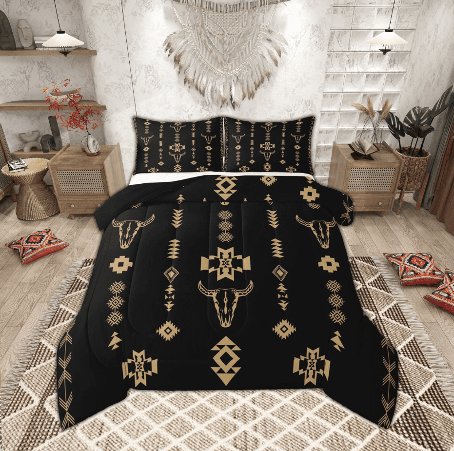 Manfei Tribal Aztec Adult Full Size Comforter Sets, Black Brown ...