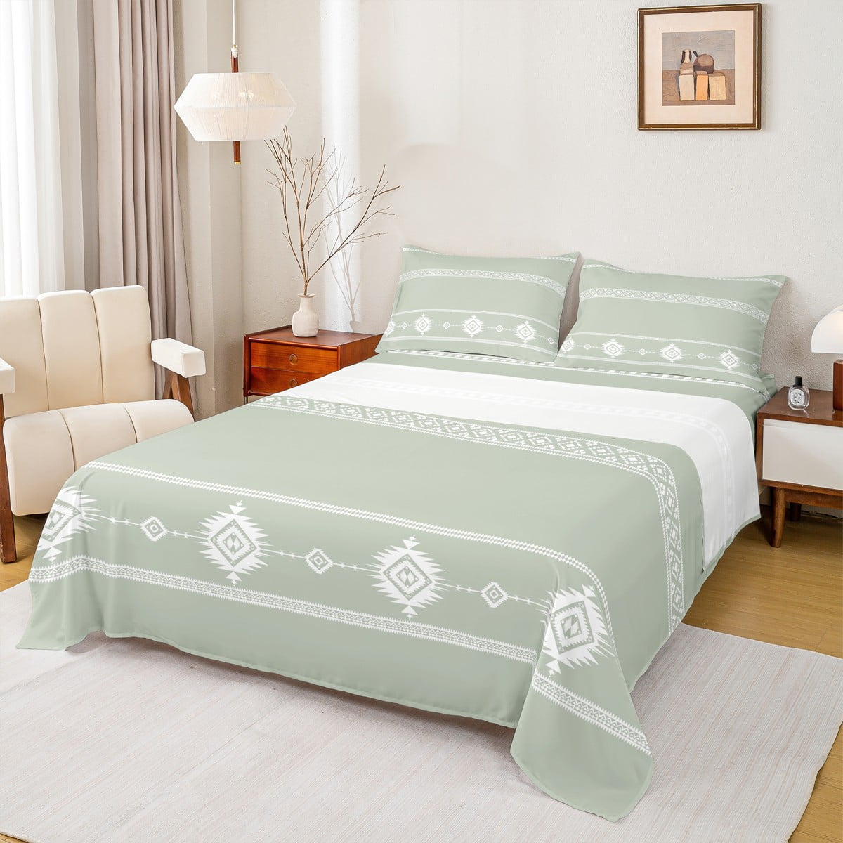 Manfei Tribal Aztec Sheet Set King, Western Geometric Bed Sheets Set ...