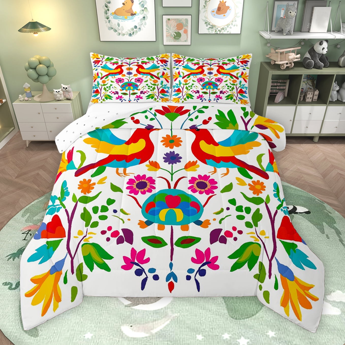 Manfei Tribal Cartoon Bird Full Size Comforter Sets, Rustic Farmhouse ...
