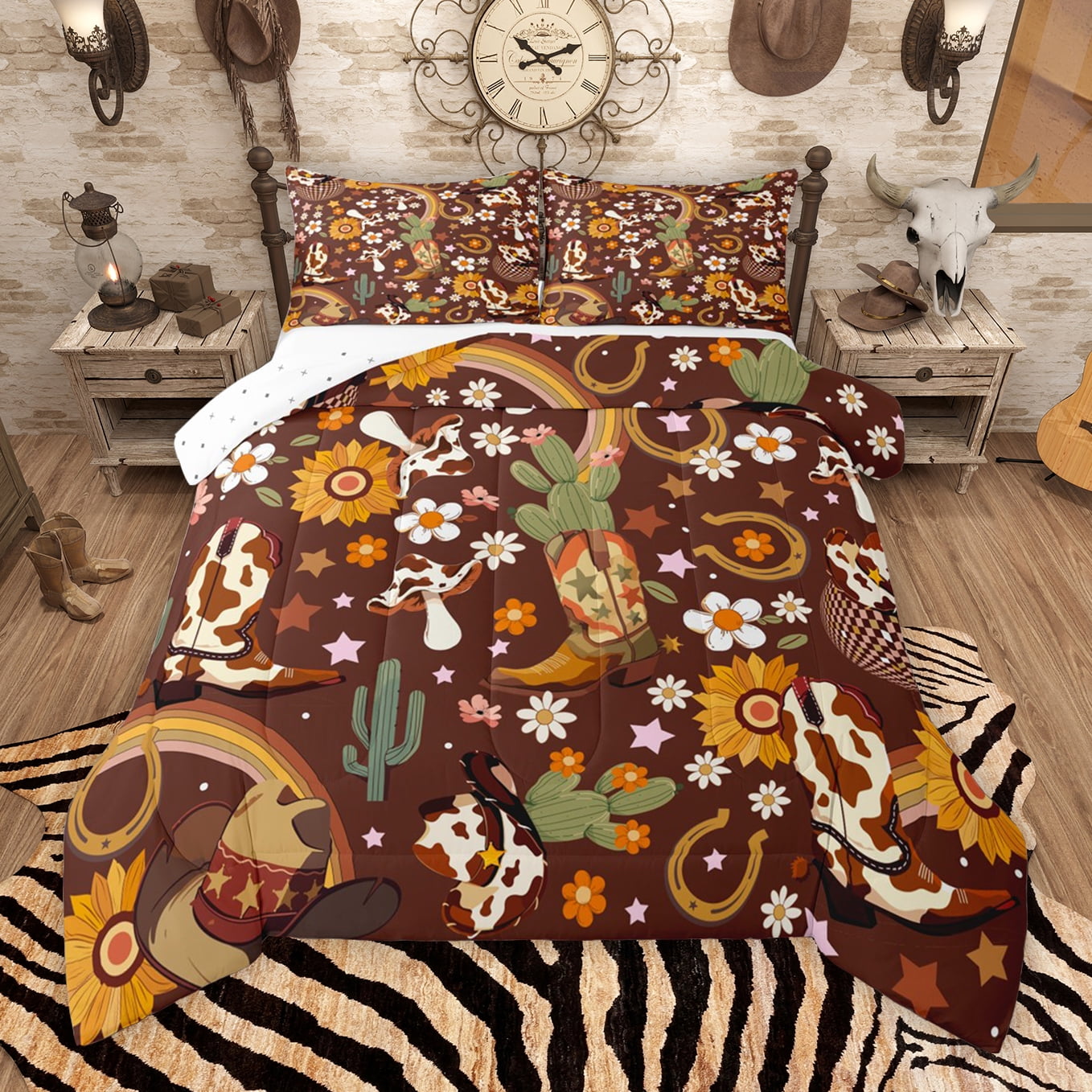 Manfei Tribal Cowboy Boot Full Size Comforter Sets for Kids, Mushroom ...