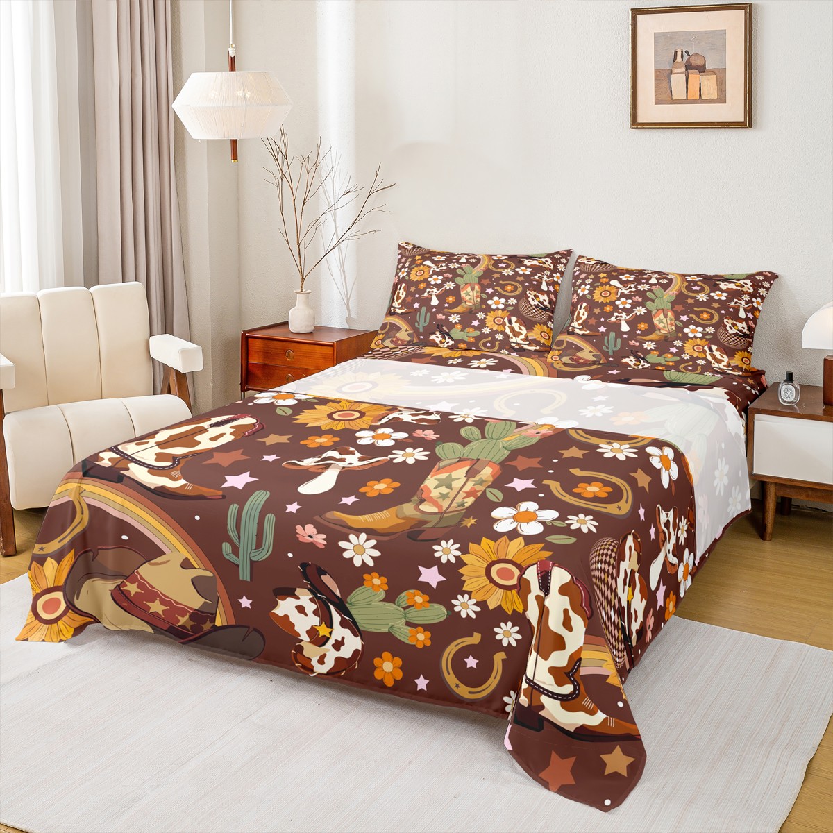 Manfei Tribal Cowboy Boot Full Size Sheets for Kids, Mushroom Cactus ...